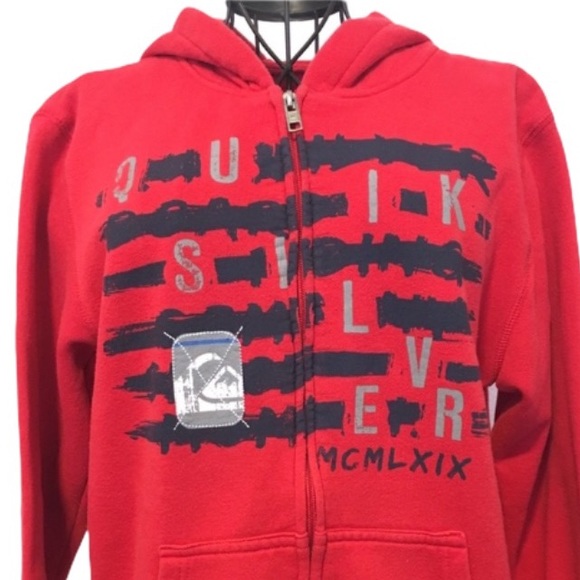Quiksilver | Tops | Quicksilver Red Logo Hoodie Sweatshirt Size Large ...